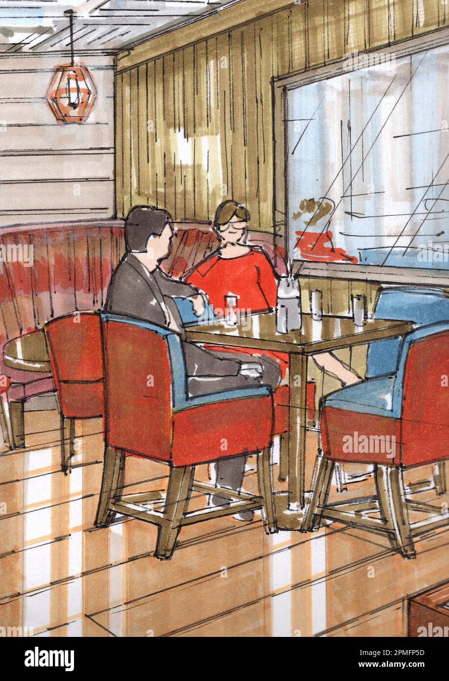 Colour sketch for a modern style restaurant Stock Photo - Alamy