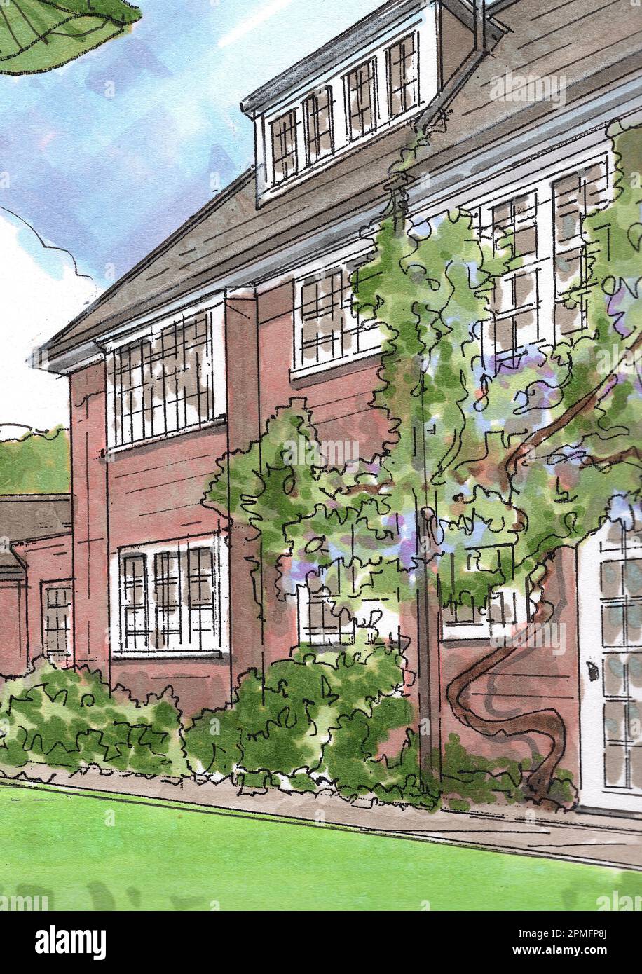 Colour sketch for the back of a large country house Stock Photo - Alamy