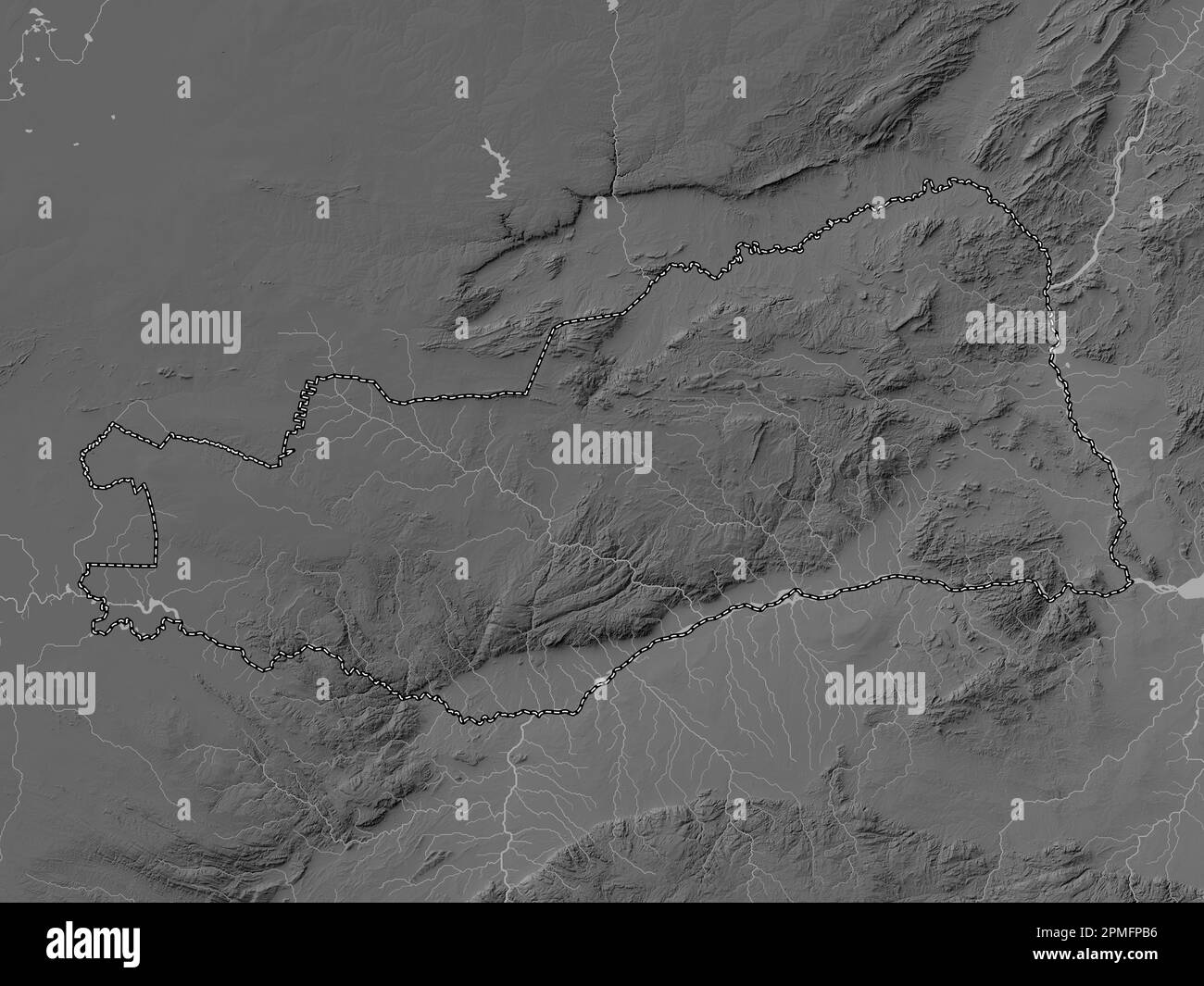 Lusaka, province of Zambia. Grayscale elevation map with lakes and ...