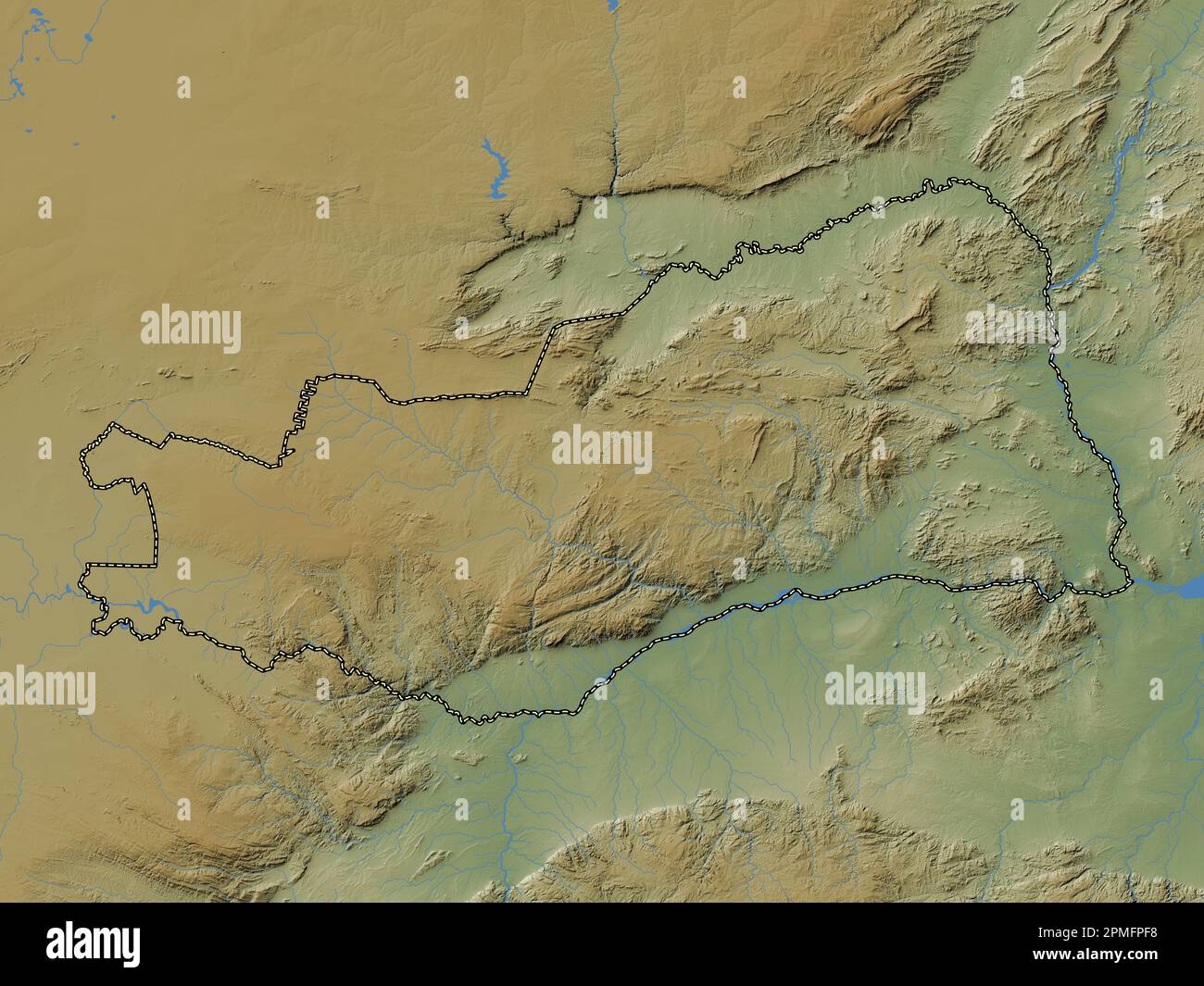 Lusaka, province of Zambia. Colored elevation map with lakes and rivers ...