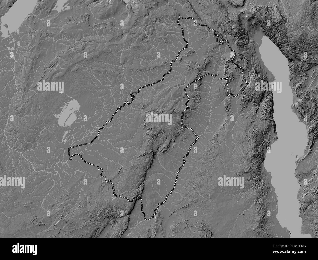 Muchinga, province of Zambia. Bilevel elevation map with lakes and ...