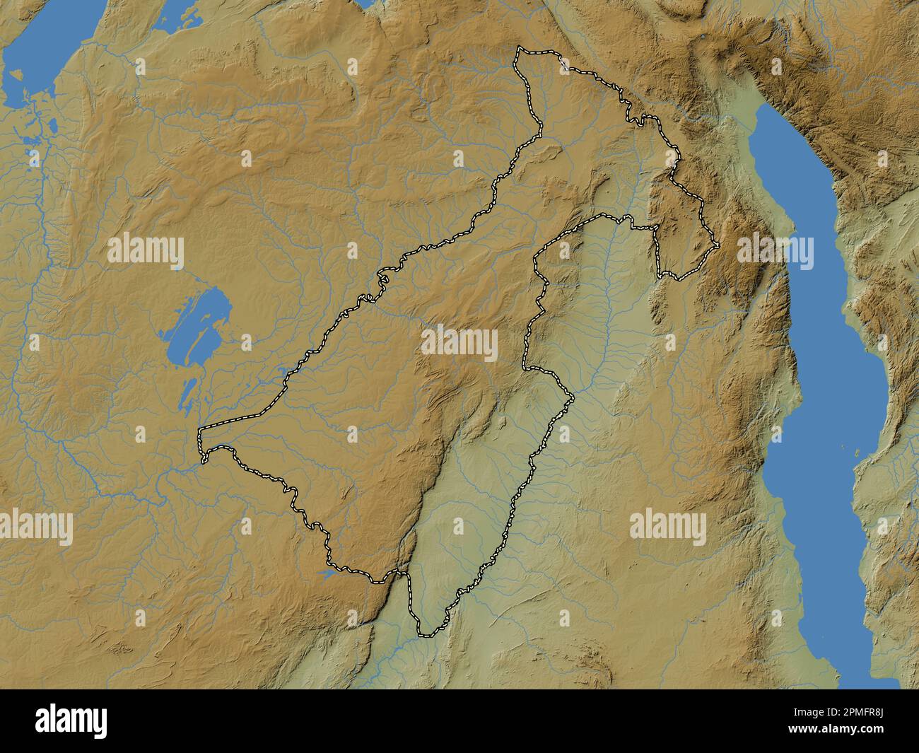 Muchinga, province of Zambia. Colored elevation map with lakes and ...