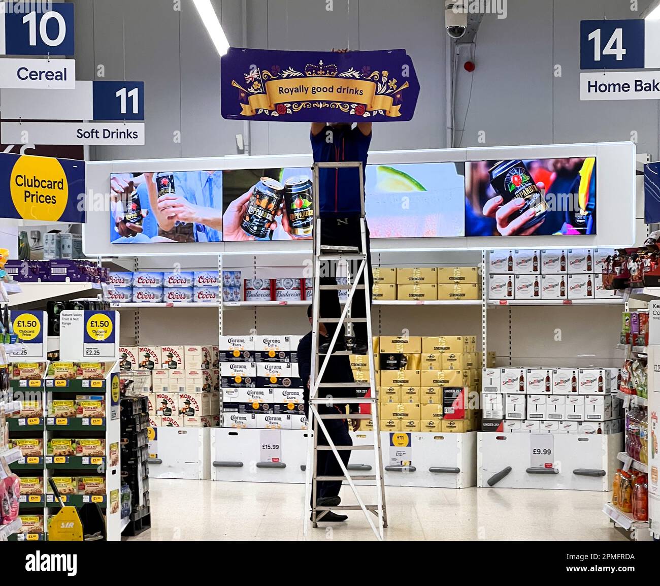 © Jeff Moore - Economy - Tesco staff put up a display to celebrate the ...