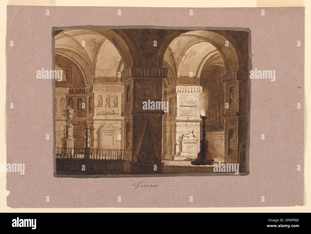 Drawing, Stage Design, Interior of Temple; Possibly by Carlo Ferrari ...