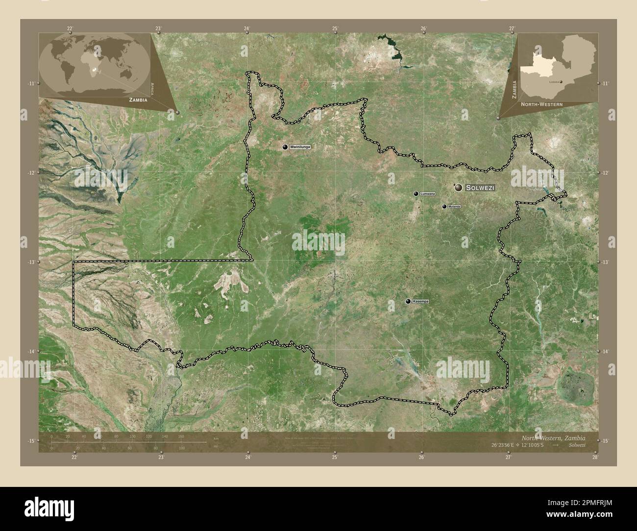 North-Western, province of Zambia. High resolution satellite map ...