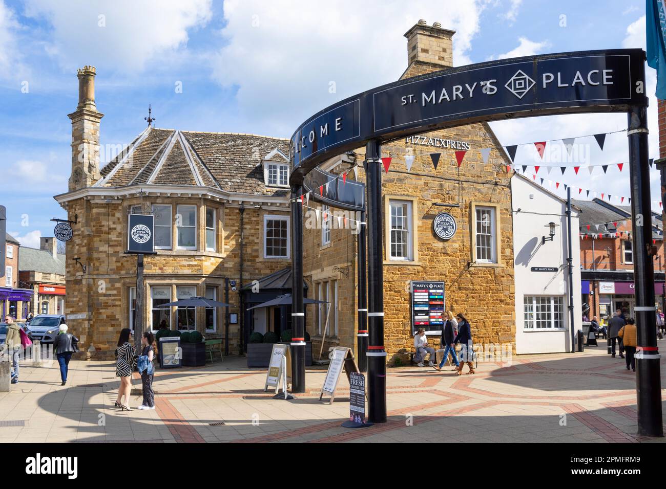 Market Harborough St Marys Place shopping centre by the River Welland ...