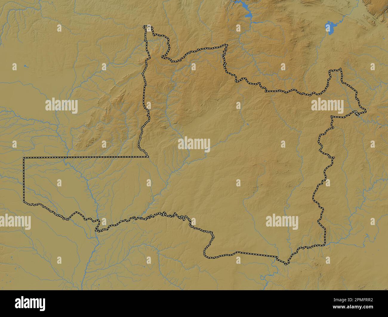 North-Western, province of Zambia. Colored elevation map with lakes and ...