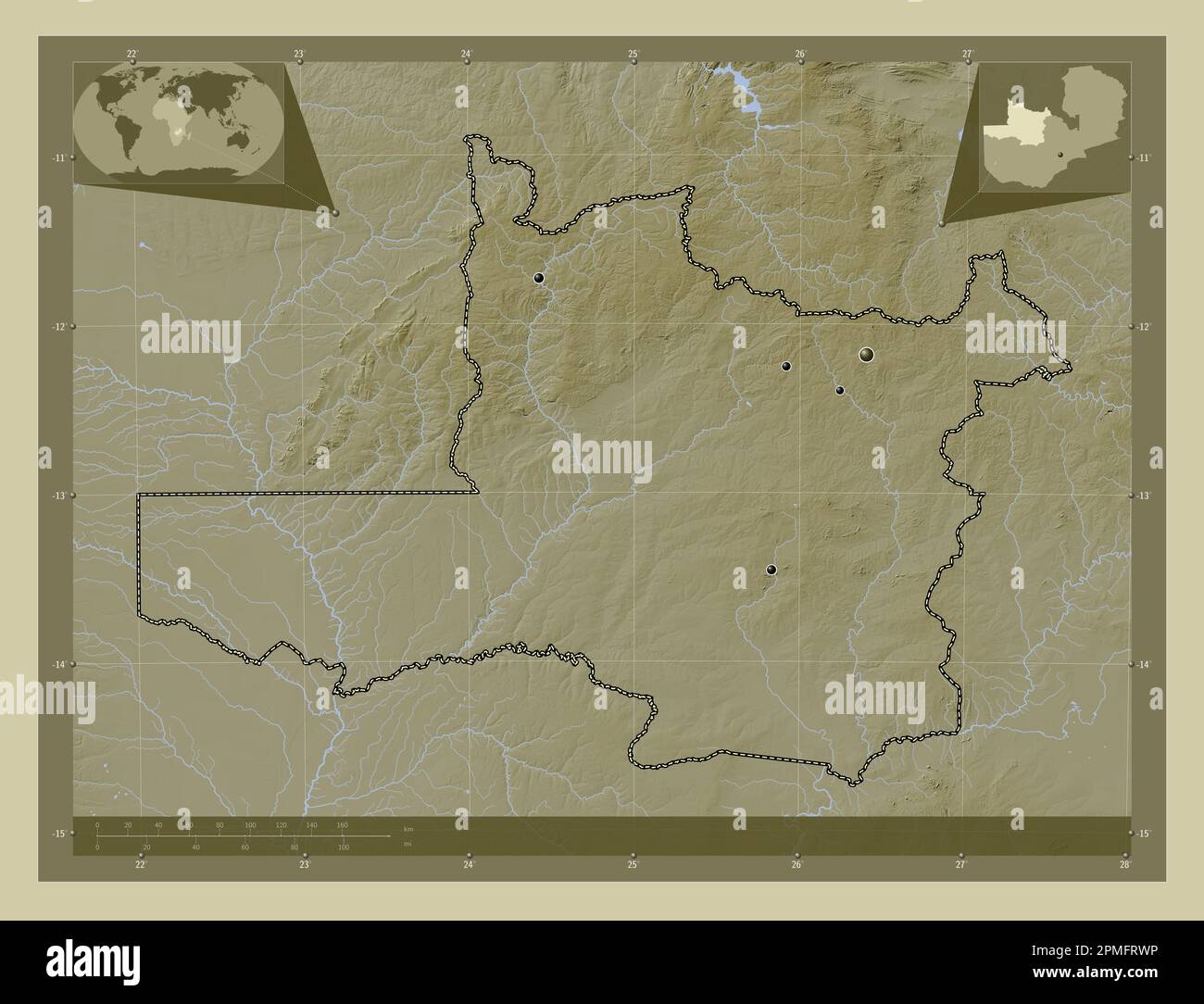 North-Western, province of Zambia. Elevation map colored in wiki style ...