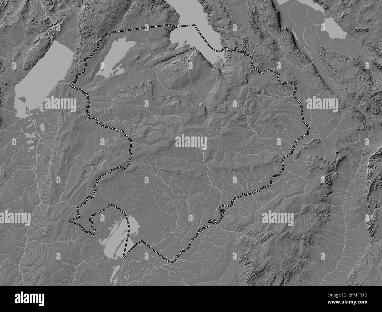 Northern, region of Zambia. Bilevel elevation map with lakes and rivers ...