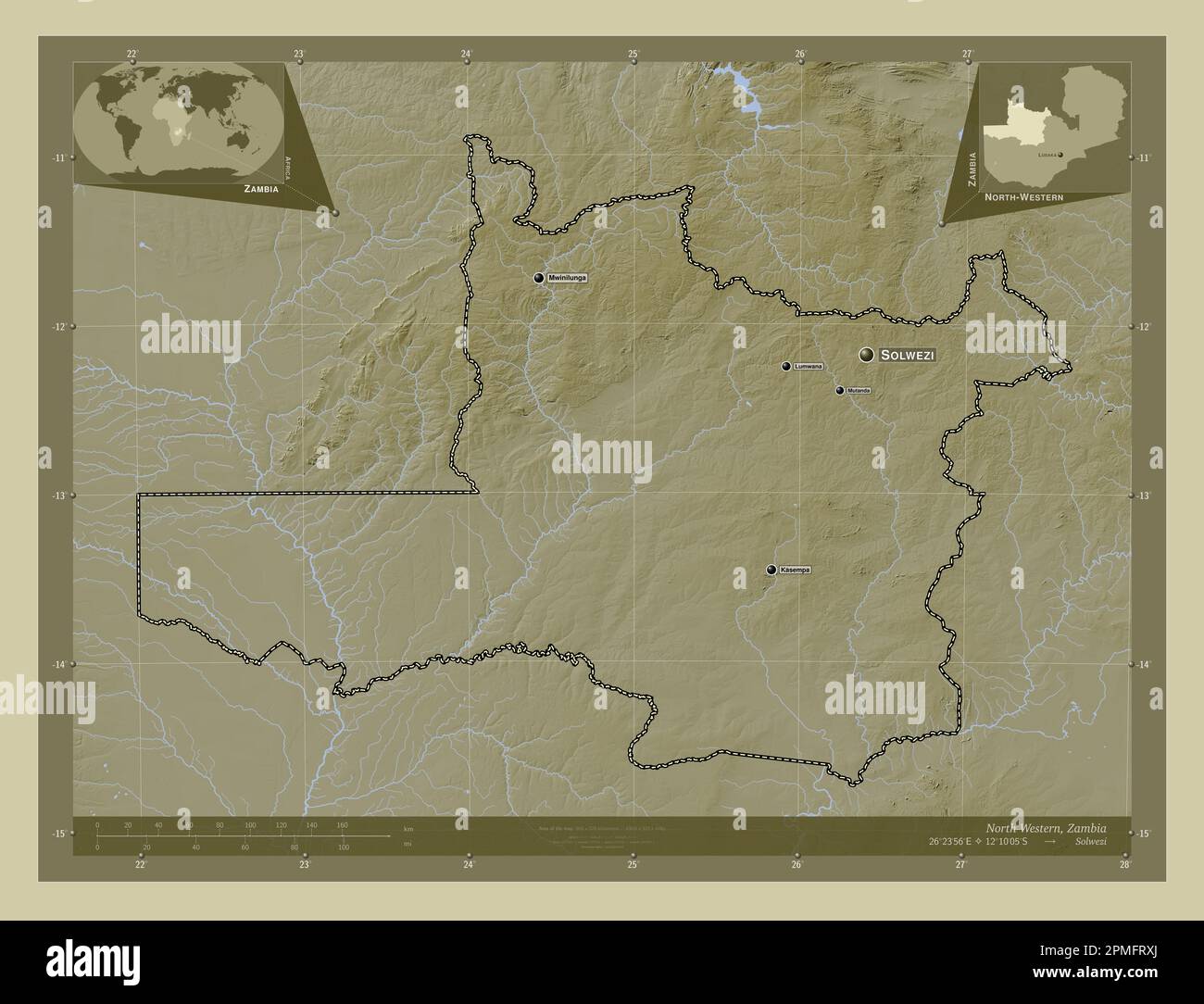 North-Western, province of Zambia. Elevation map colored in wiki style ...
