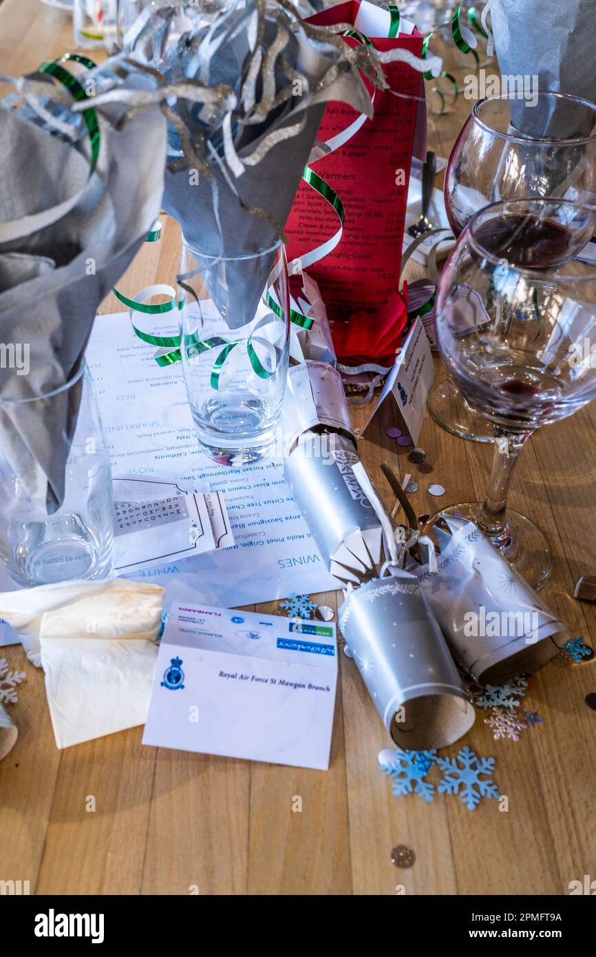 The remains of a Christmas meal left on an uncleared table inside a ...