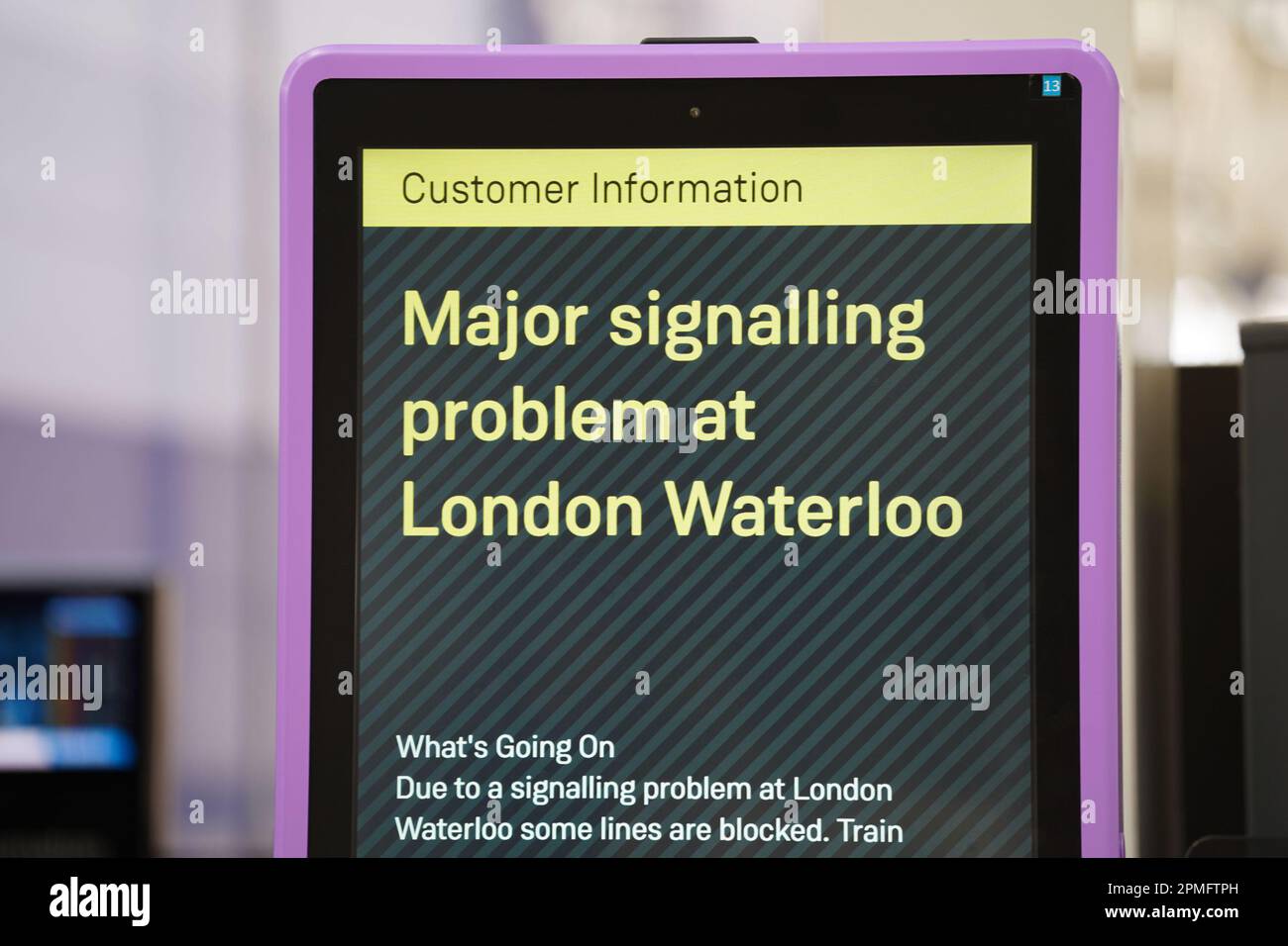 An information display board in London Waterloo station, London. South ...