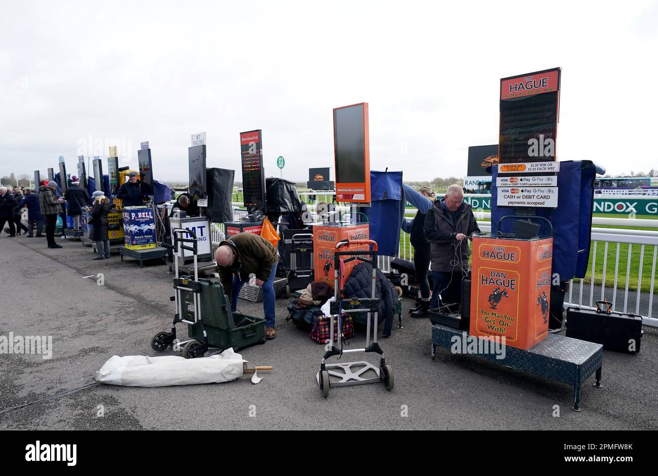 Bookmakers set up their stalls trackside before day one of the Randox ...