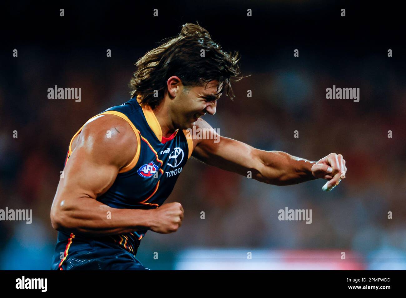 Josh Rachele of the Crows celebrates a goal during the AFL Round 5 ...