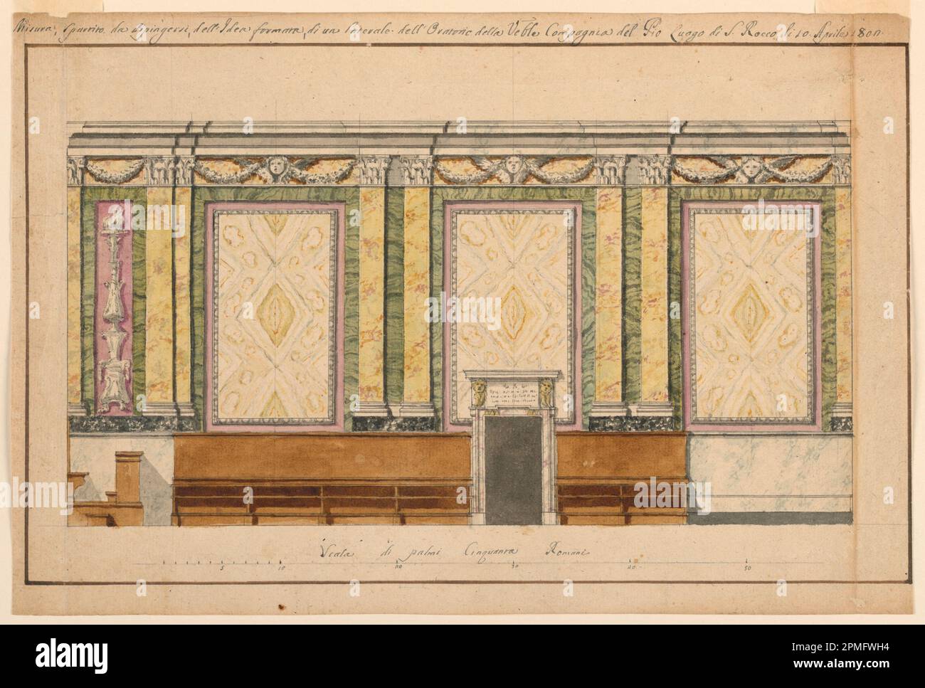 Drawing, Elevation of a Side Chapel of the Congregation of St. Roch in ...