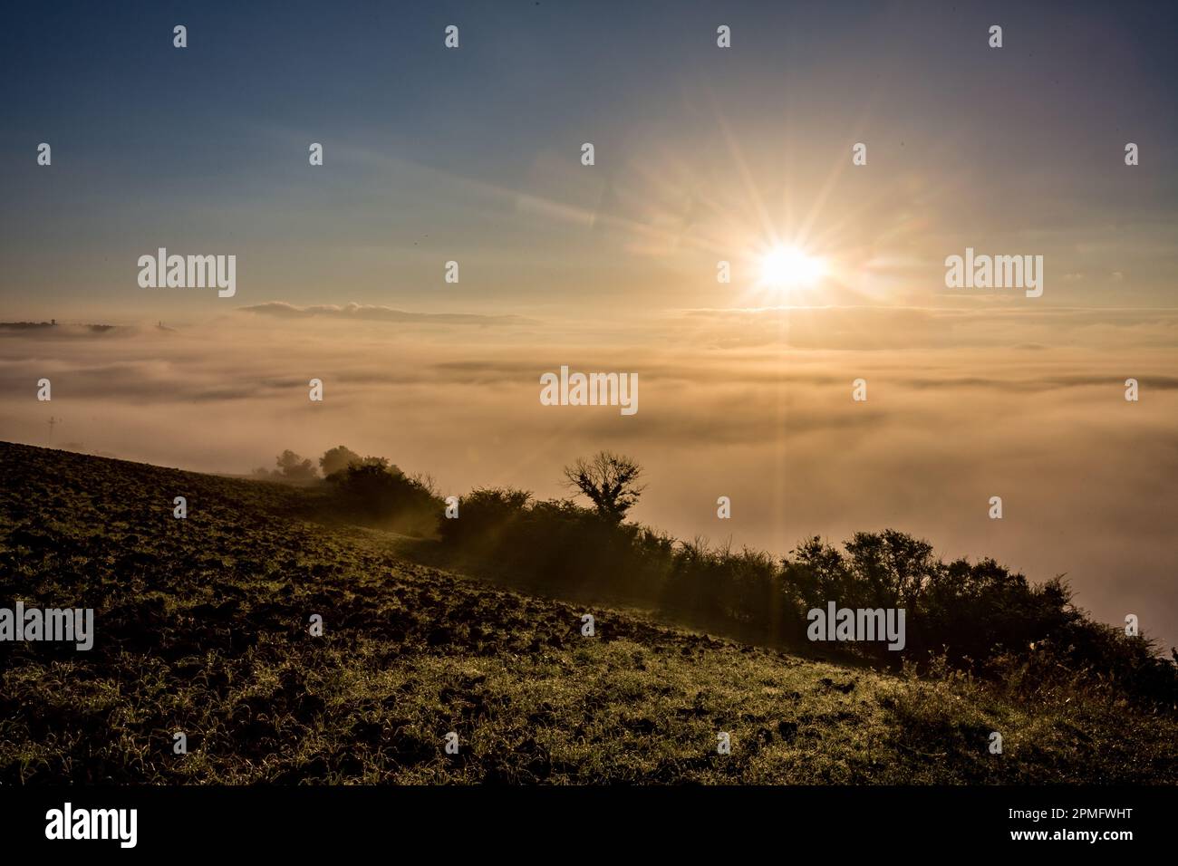 Thick fog at sunrise hi-res stock photography and images - Alamy