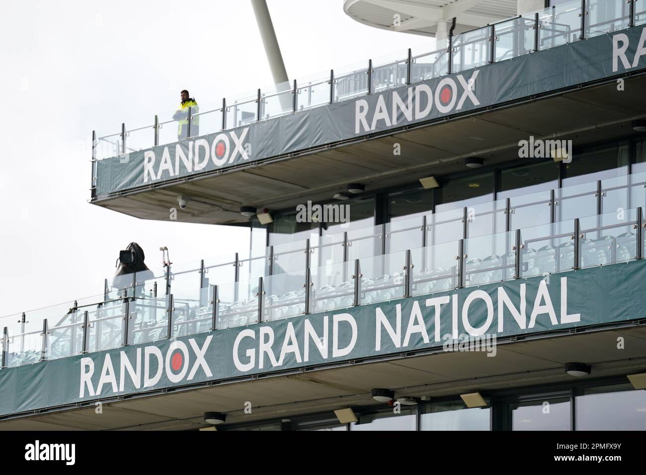 A view of a Grand National sign on a grandstand during day one of the ...