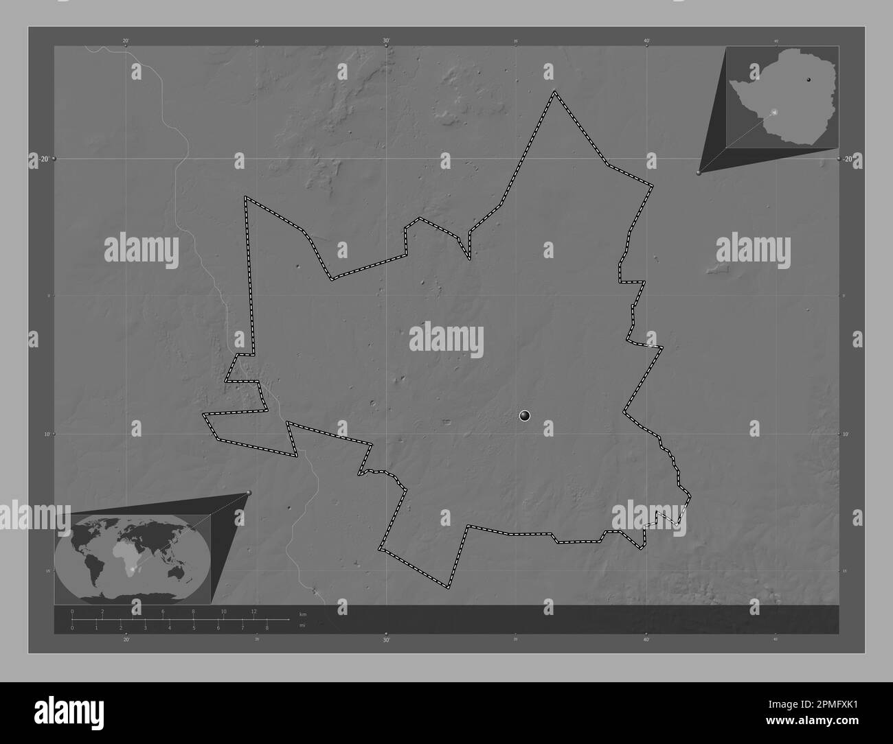 Bulawayo, city of Zimbabwe. Bilevel elevation map with lakes and rivers ...