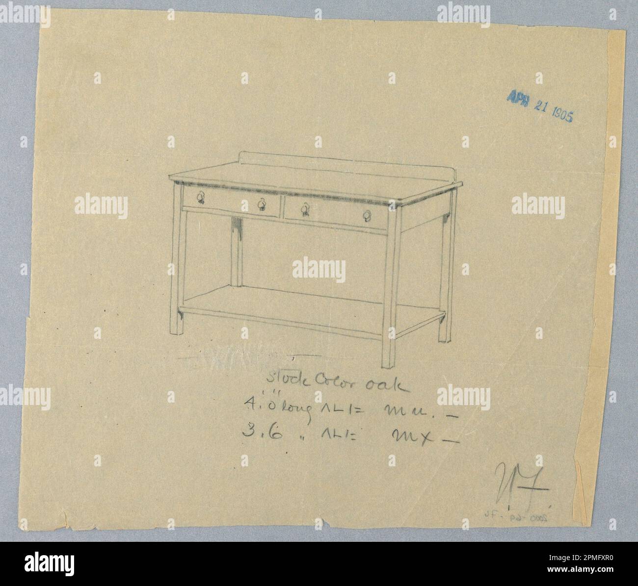 Drawing, Design for Serving Table with Two Drawers with Round Pulls ...