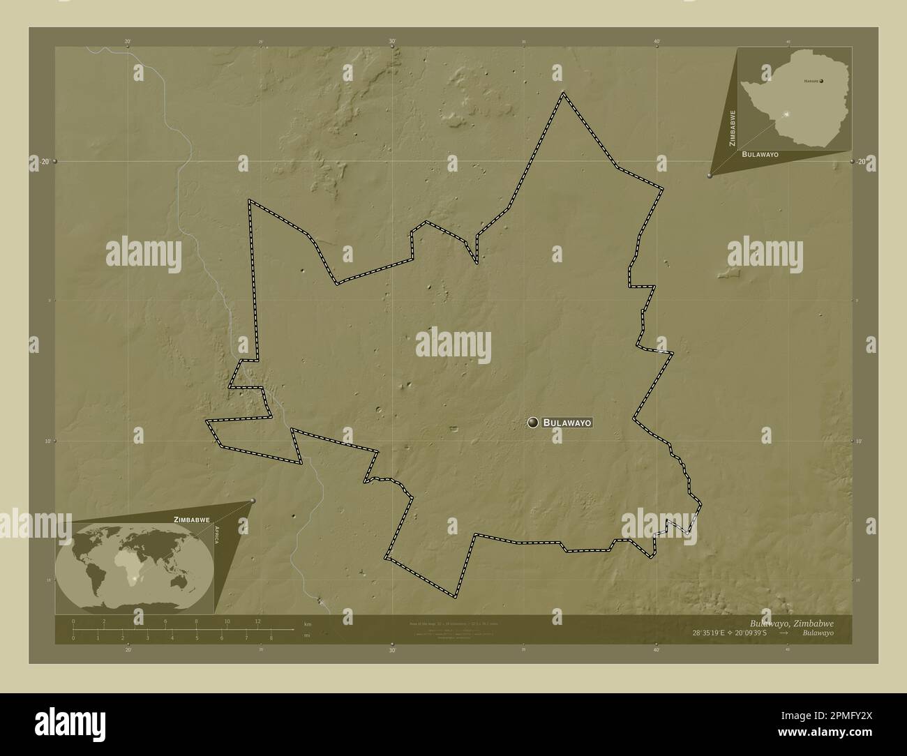 Bulawayo, city of Zimbabwe. Elevation map colored in wiki style with ...