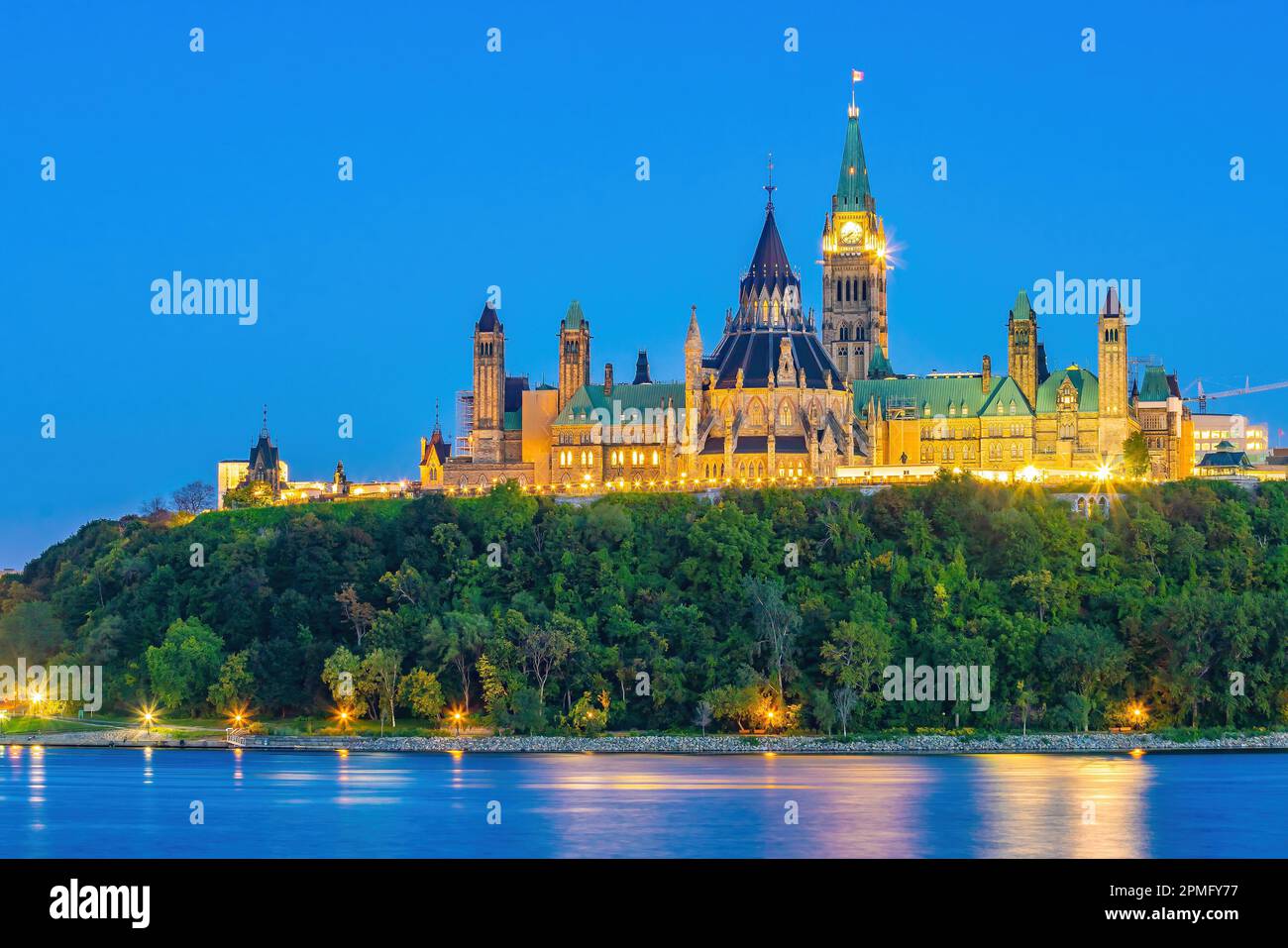 Ottawa city skyline and Parliament Hill in Ontario, Canada at twilight ...