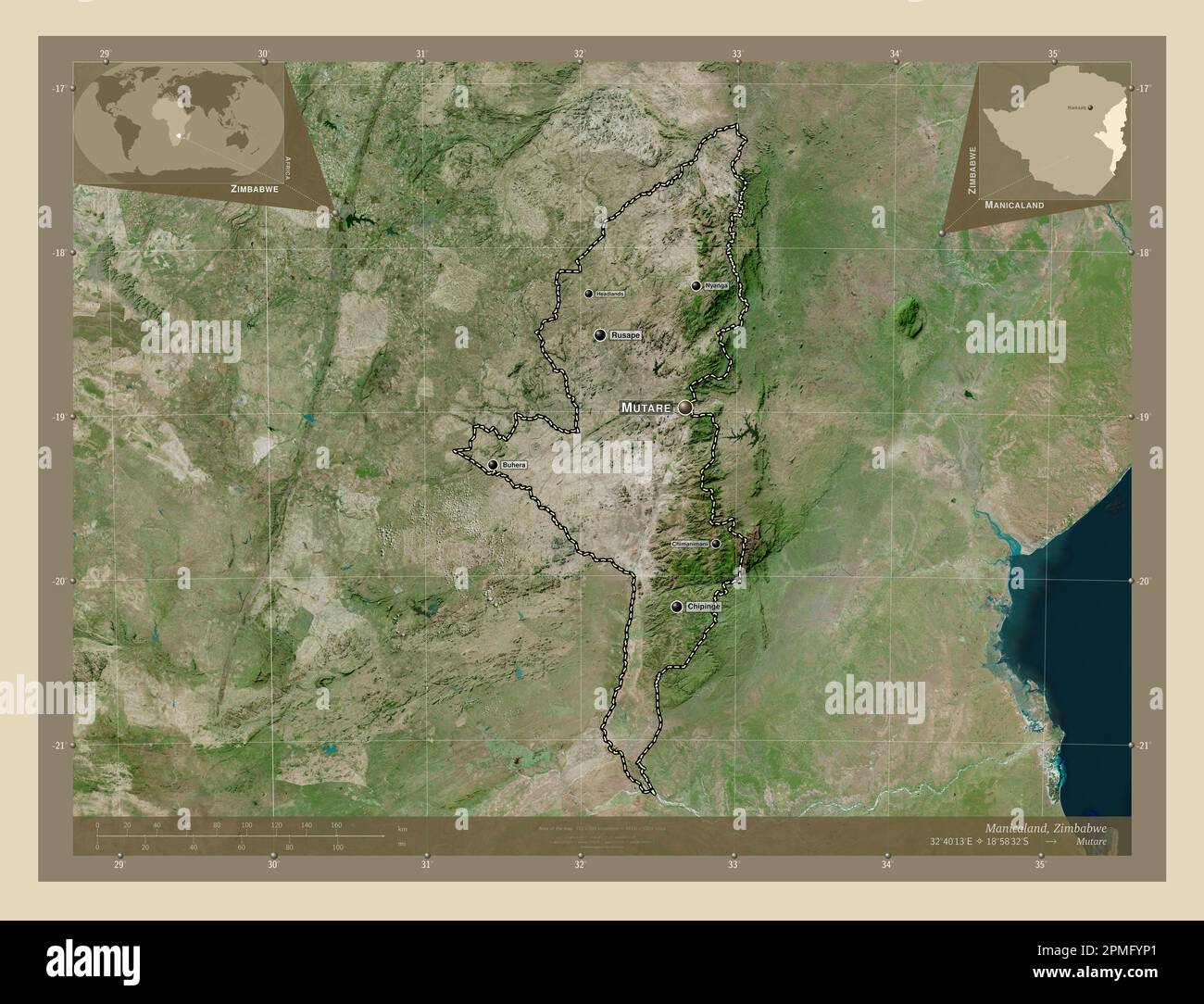 Manicaland, province of Zimbabwe. High resolution satellite map ...