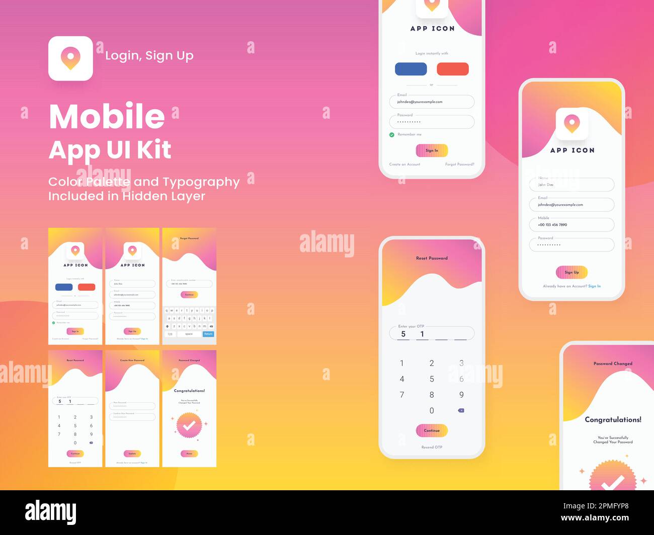 Wireframe UI, UX, GUI Layout With Different Login Screens Including Account Sign In, Sign Up And ...
