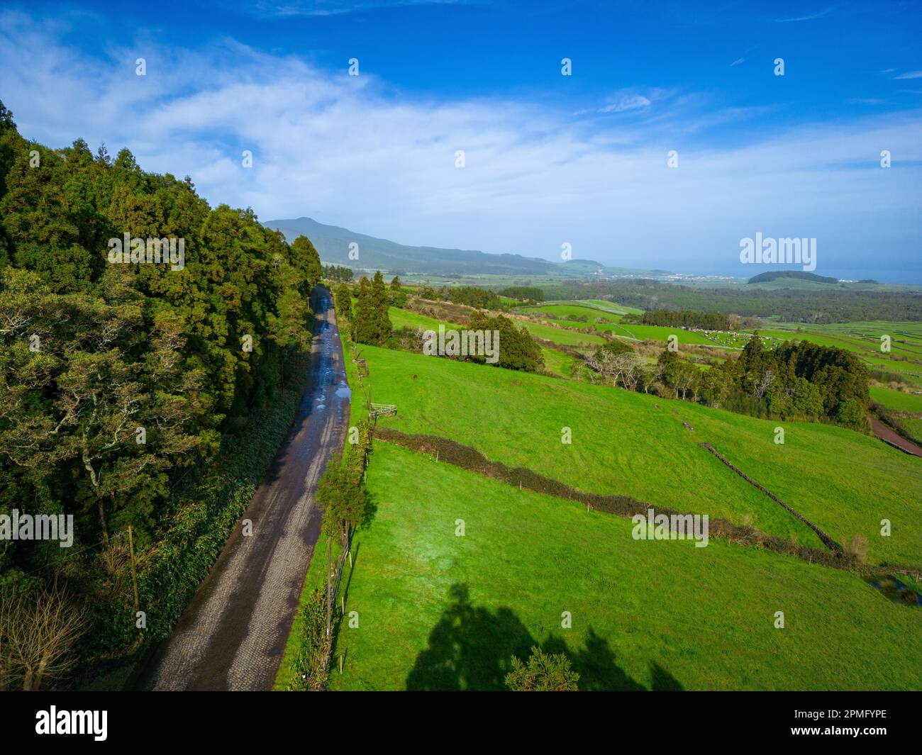 Terceira Aerial View. Beautiful Green Terceira Island Landscape near ...