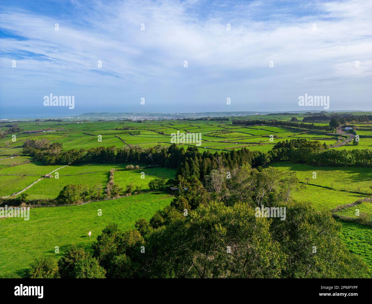 Terceira Aerial View. Beautiful Green Terceira Island Landscape near ...