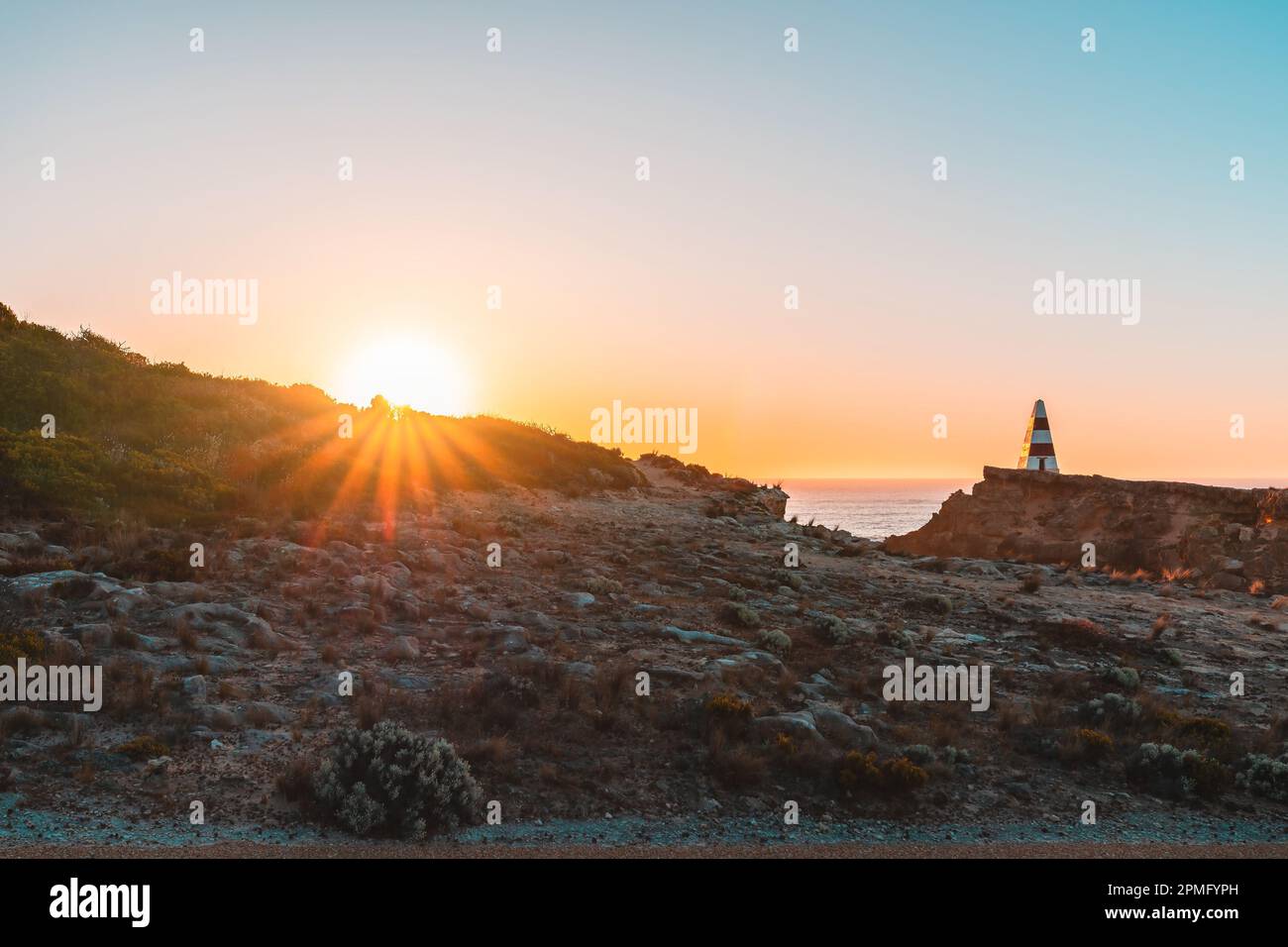 Spectacular view of the iconic Robe obelisk at sunset viewed towards ...