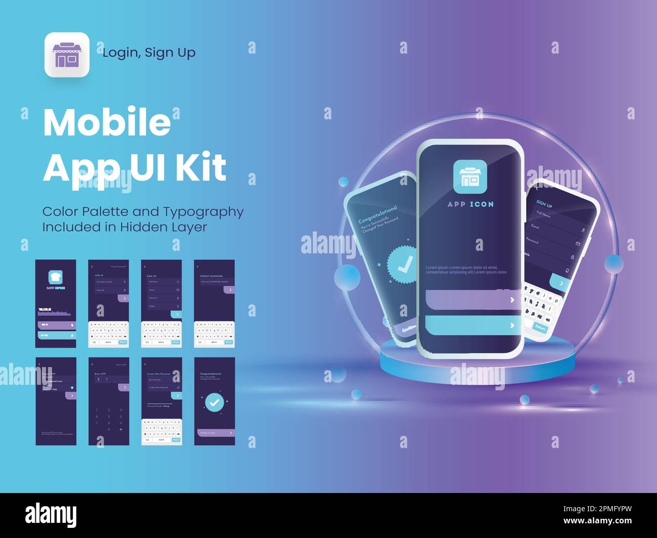 Mobile App UI, UX, GUI Layout With Different Login Screens Including Account Sign In, Sign Up ...