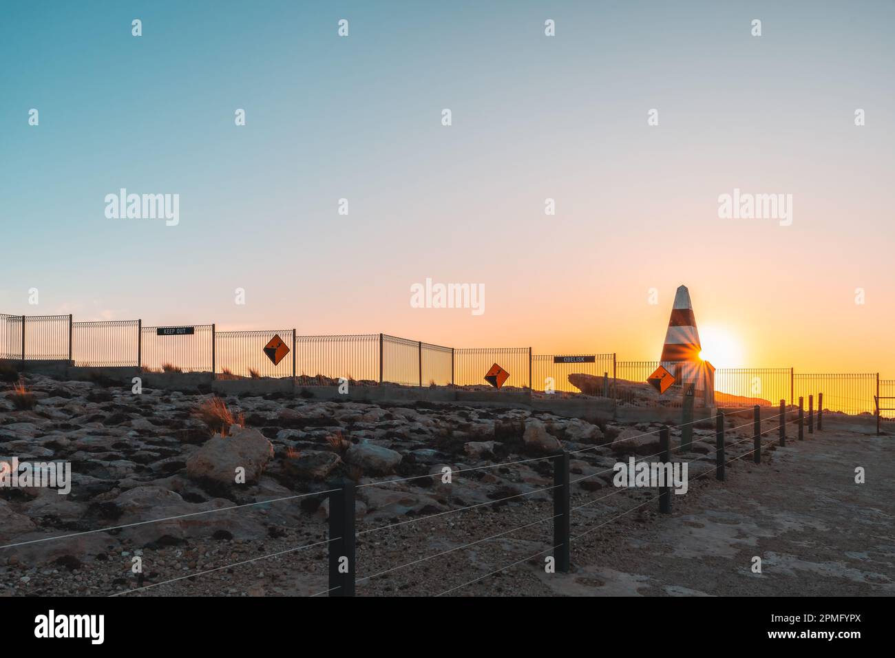 Spectacular view of the iconic Robe obelisk at sunset viewed towards ...