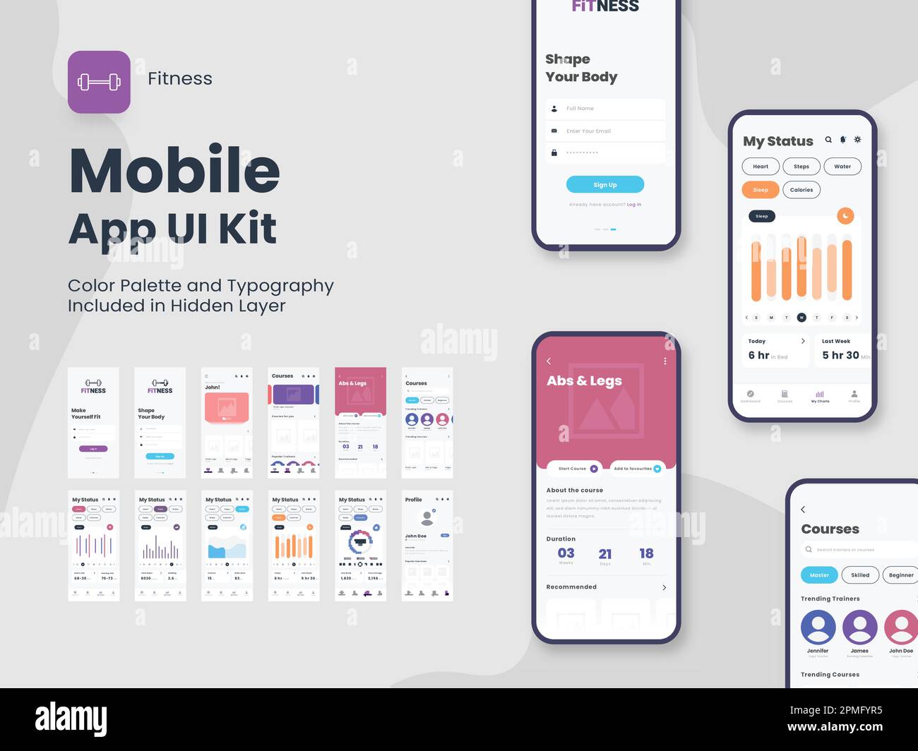 Fitness Mobile App UI Kit Including Account Sign In, Sign Up, Workout ...