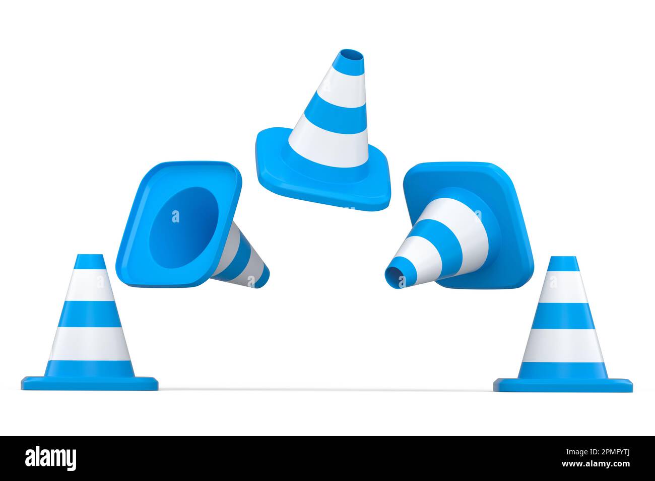 Set of traffic cones for under construction road work on white ...