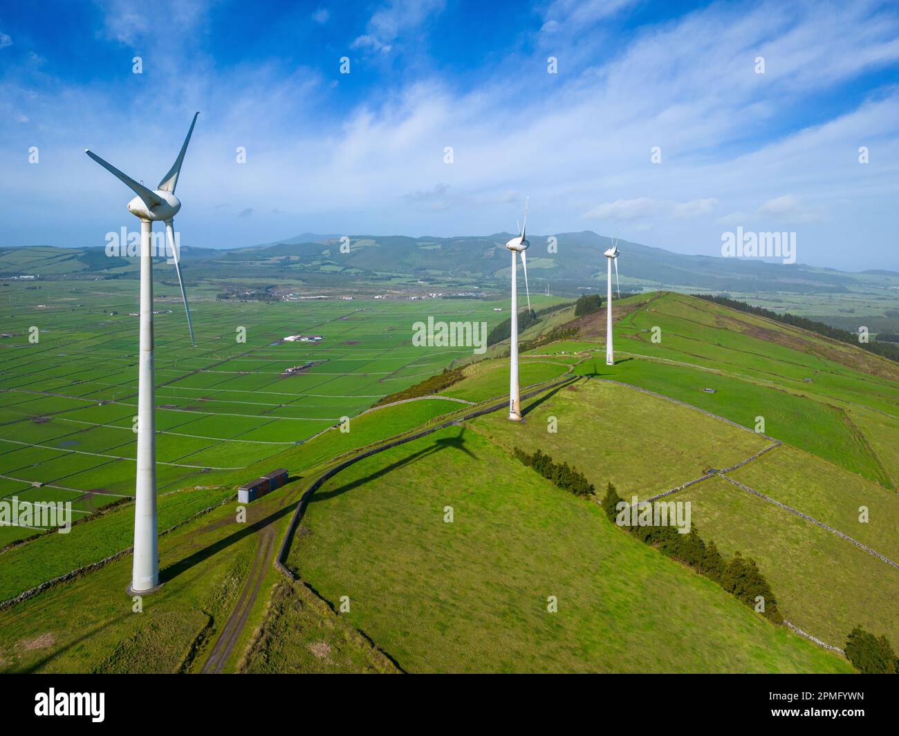 Wind turbine on the beautiful green Terceira Island of Azores ...