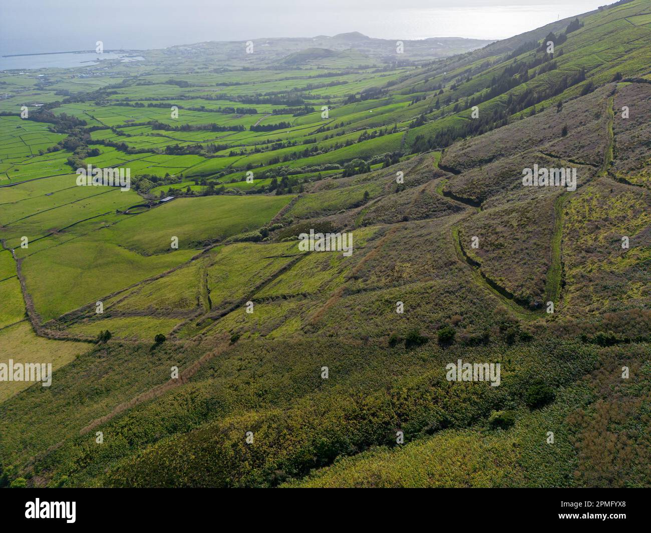 Terceira Aerial View. Beautiful Green Terceira Island Landscape near ...
