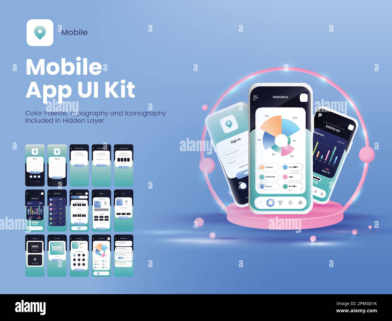 Mobile App UI Layout Including Account Sign In, Sign Up, Lifestyle ...