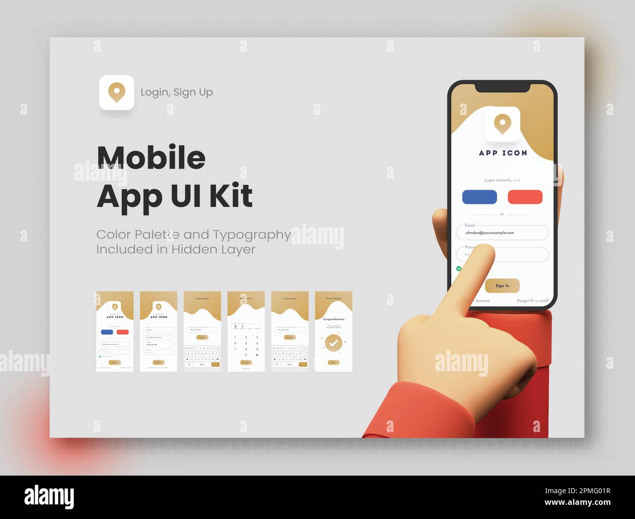 Wireframe UI, UX, GUI Layout With Different Login Screens Including Account Sign In, Sign Up And ...