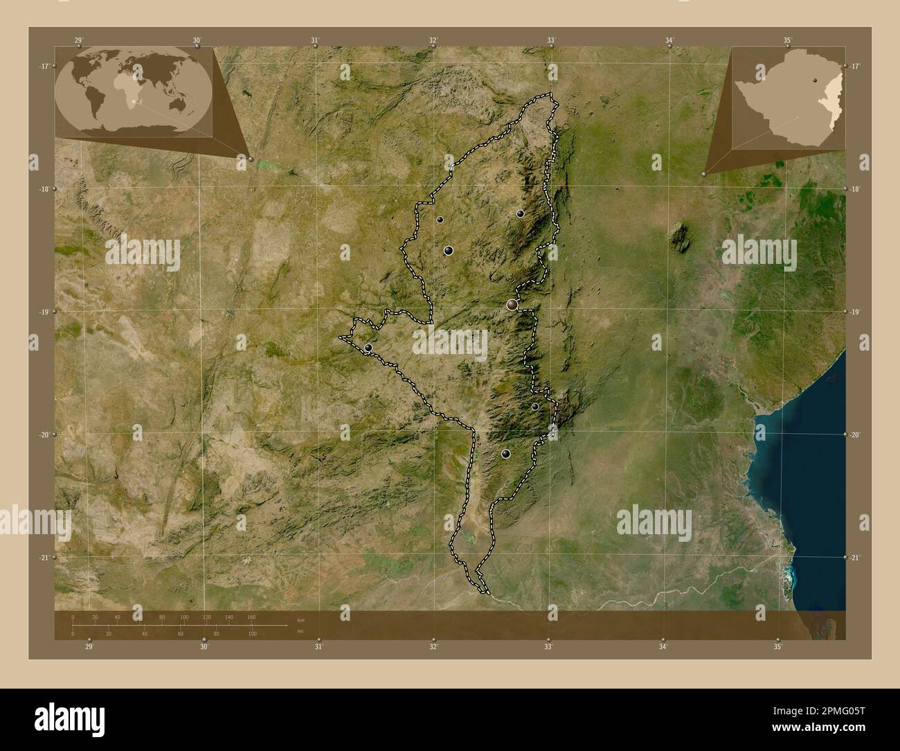 Manicaland, province of Zimbabwe. Low resolution satellite map ...