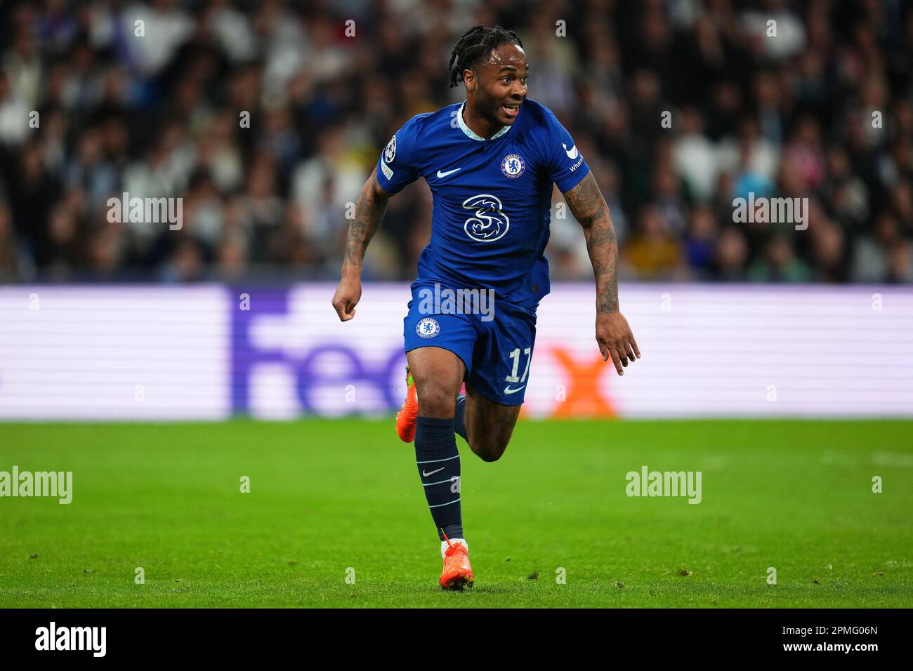 Madrid, Spain. 12/04/2023, Raheem Sterling of Chelsea FC during the ...