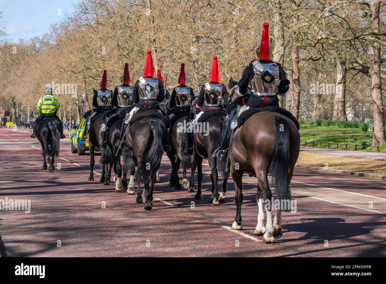 London, UK. 13 April 2023. Members of the mounted cavalry household ...