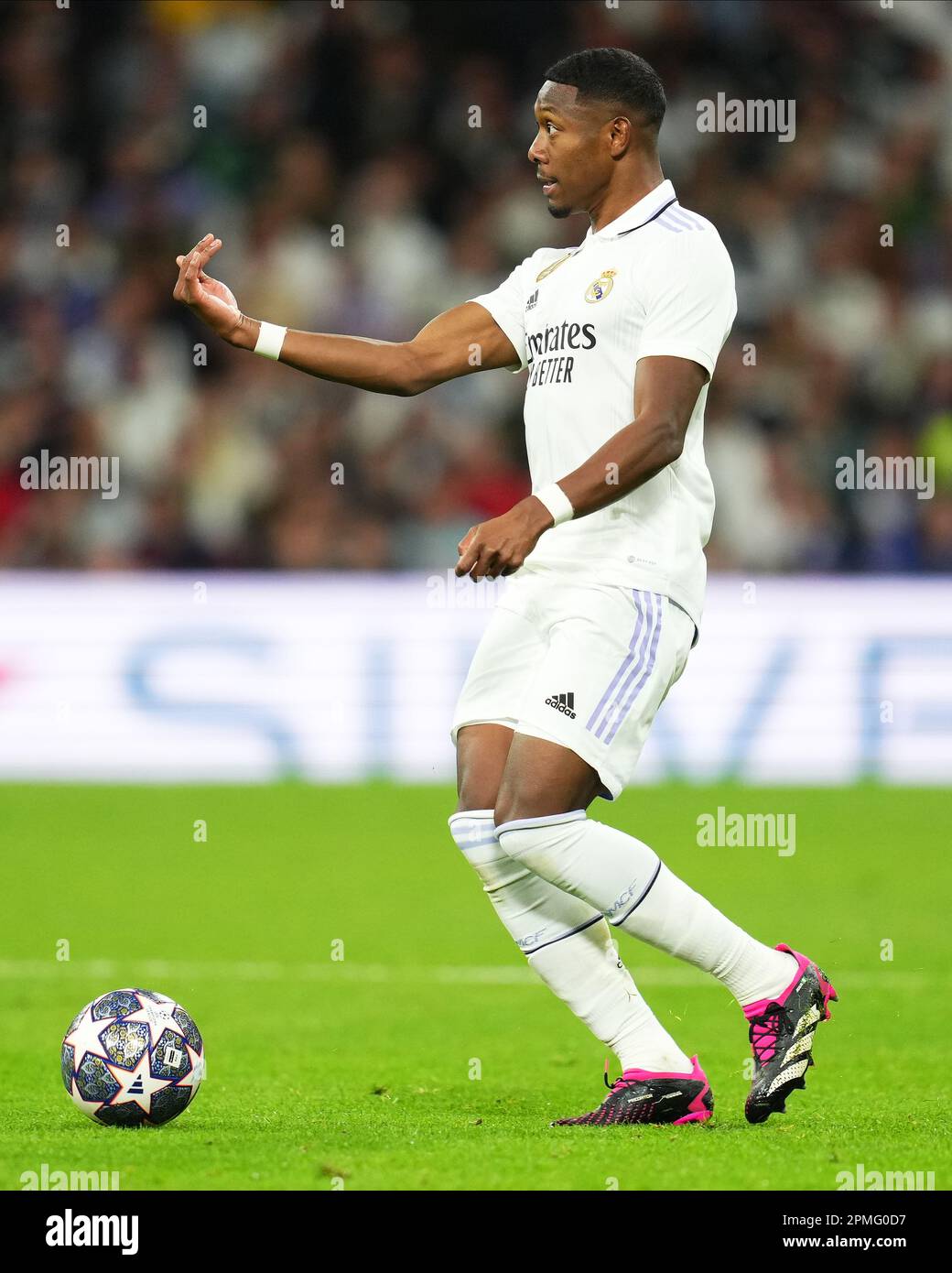 Madrid, Spain. 12/04/2023, David Alaba of Real Madrid during the UEFA ...