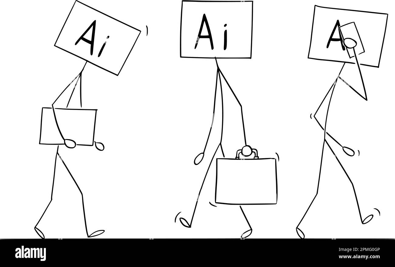 Artificial intelligence or Ai going to work , vector cartoon stick ...