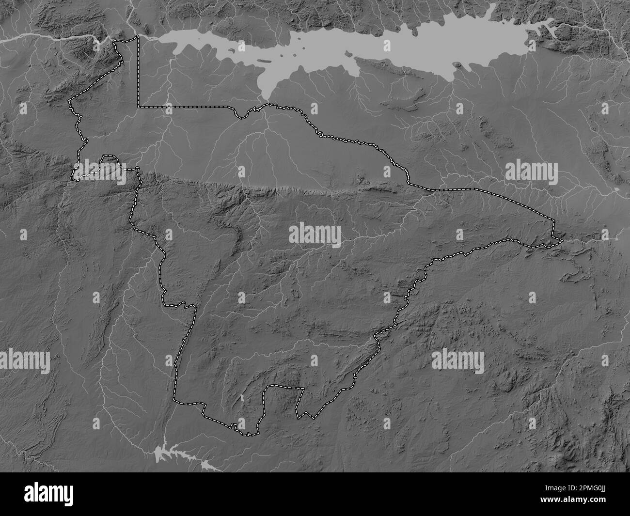 Mashonaland Central, province of Zimbabwe. Grayscale elevation map with ...