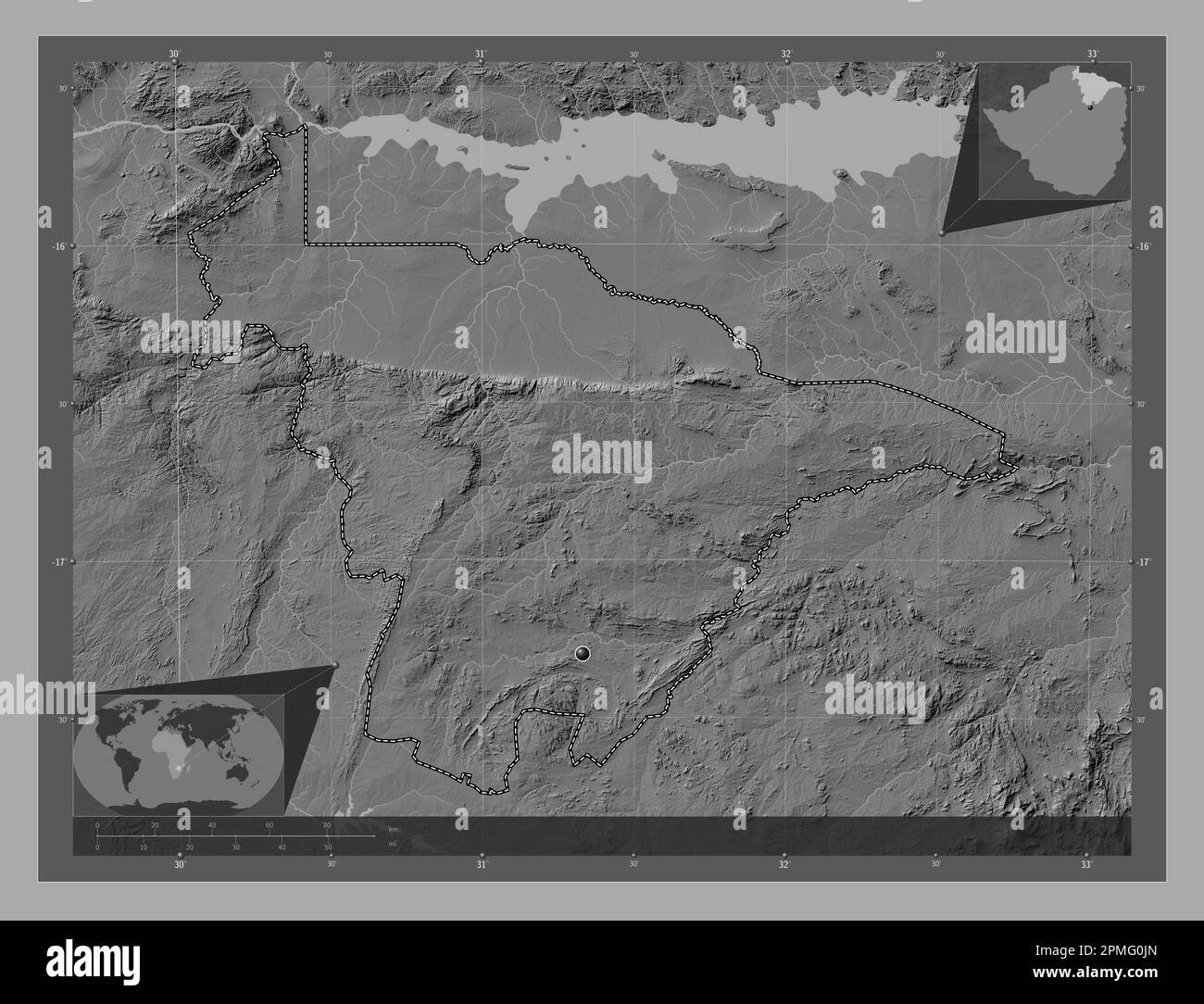 Mashonaland Central, province of Zimbabwe. Bilevel elevation map with ...