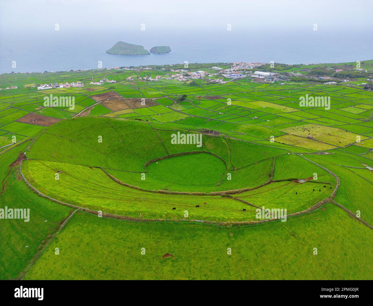 Terceira Aerial View. Dona Joana Volcanic Peak. Beautiful Green ...