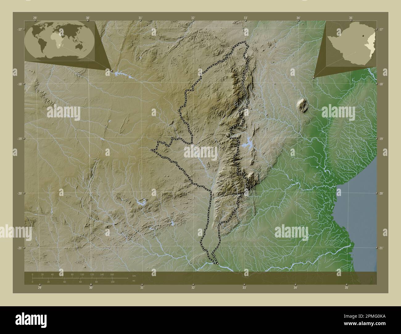 Manicaland, province of Zimbabwe. Elevation map colored in wiki style ...