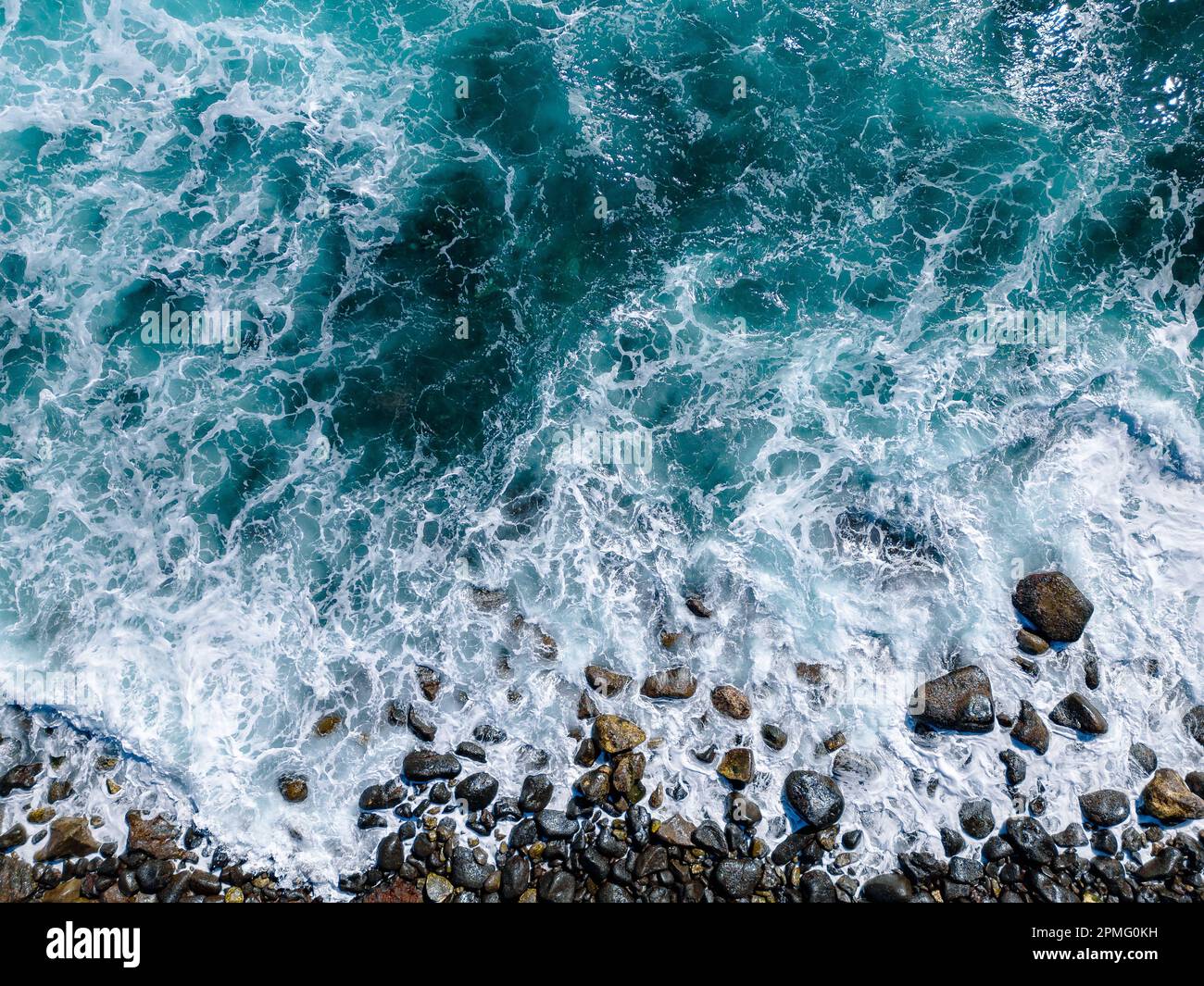 Aerial View to Ocean Waves. Blue Water Background. Top View of Foaming ...