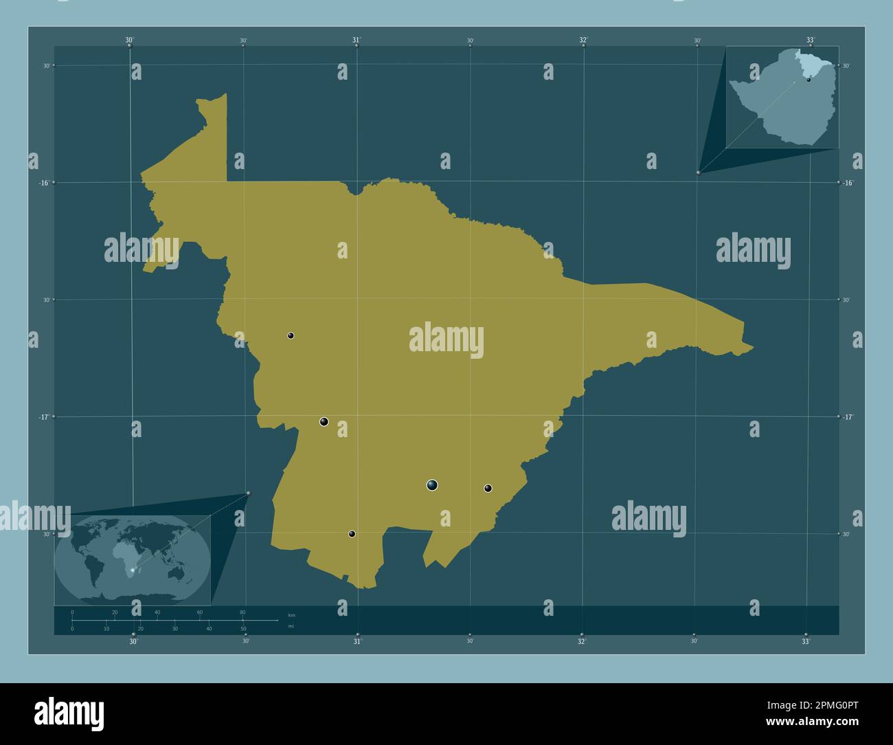 Mashonaland Central, province of Zimbabwe. Solid color shape. Locations ...