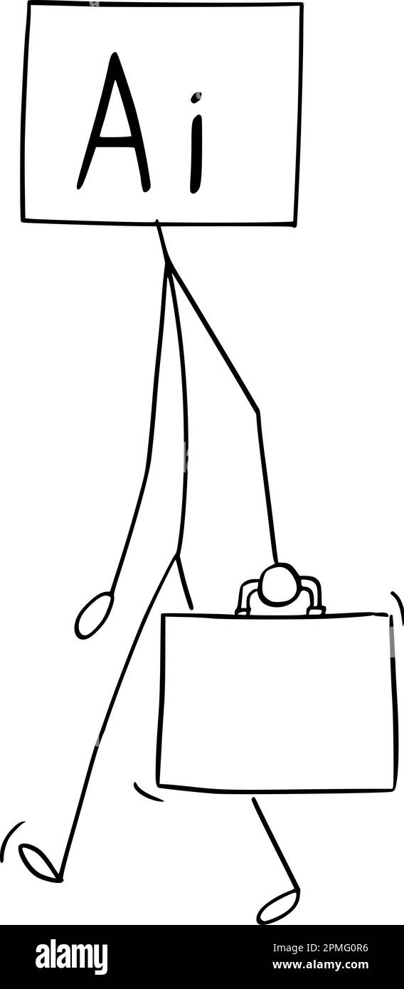 Artificial Intelligence Or Ai Going To Work Vector Cartoon Stick Figure Or Character